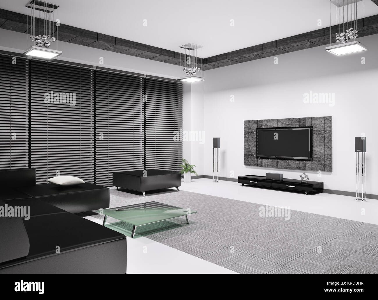 Modern living room with sofa and lcd interior 3d render Stock Photo - Alamy