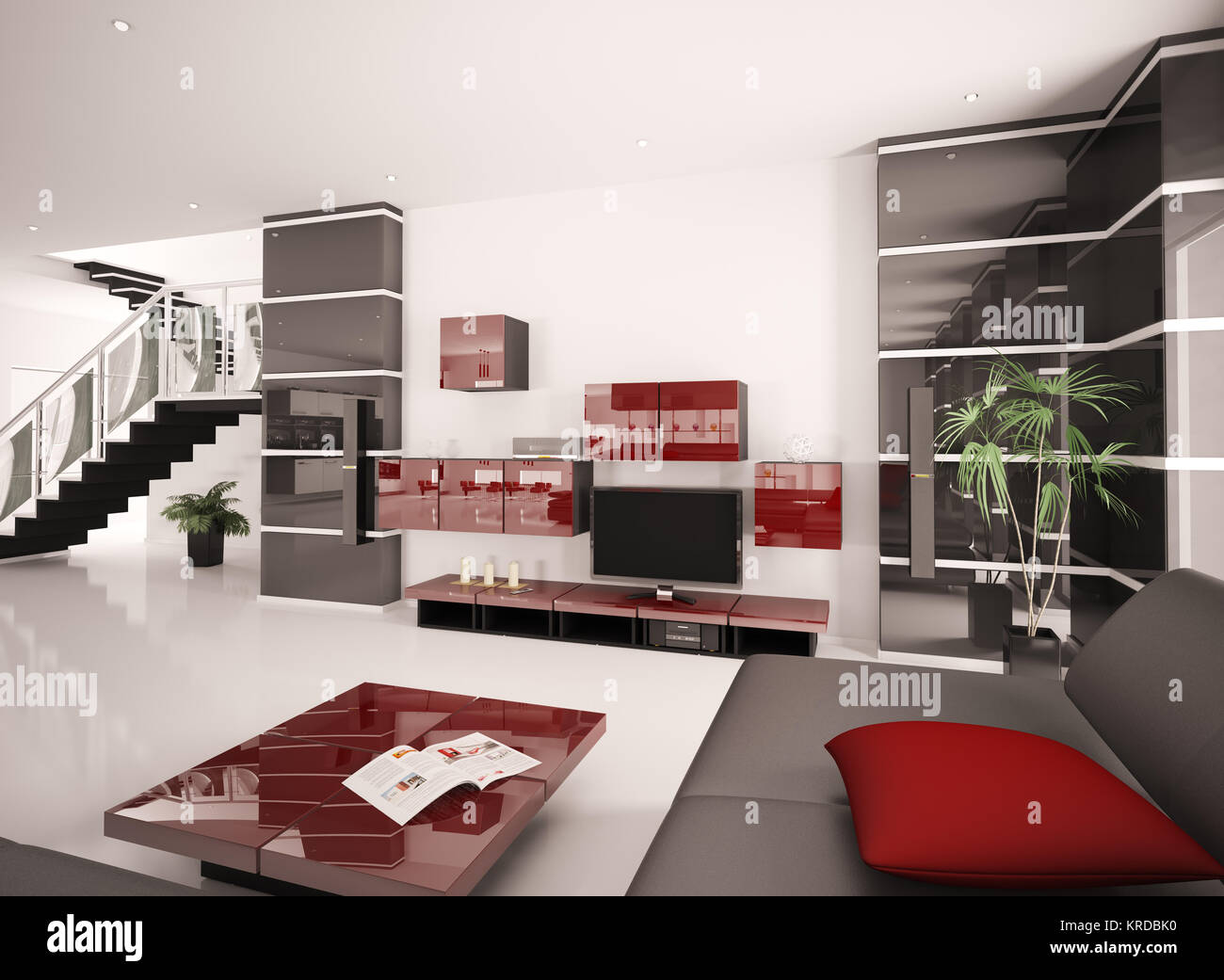 Modern living room with LCD interior 3d render Stock Photo - Alamy