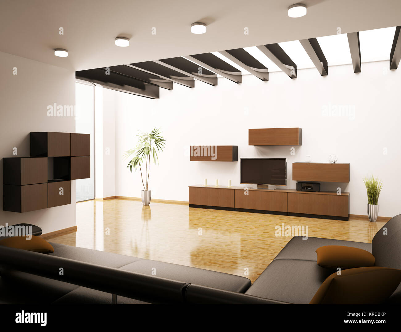 Modern living room with LCD interior 3d render Stock Photo - Alamy