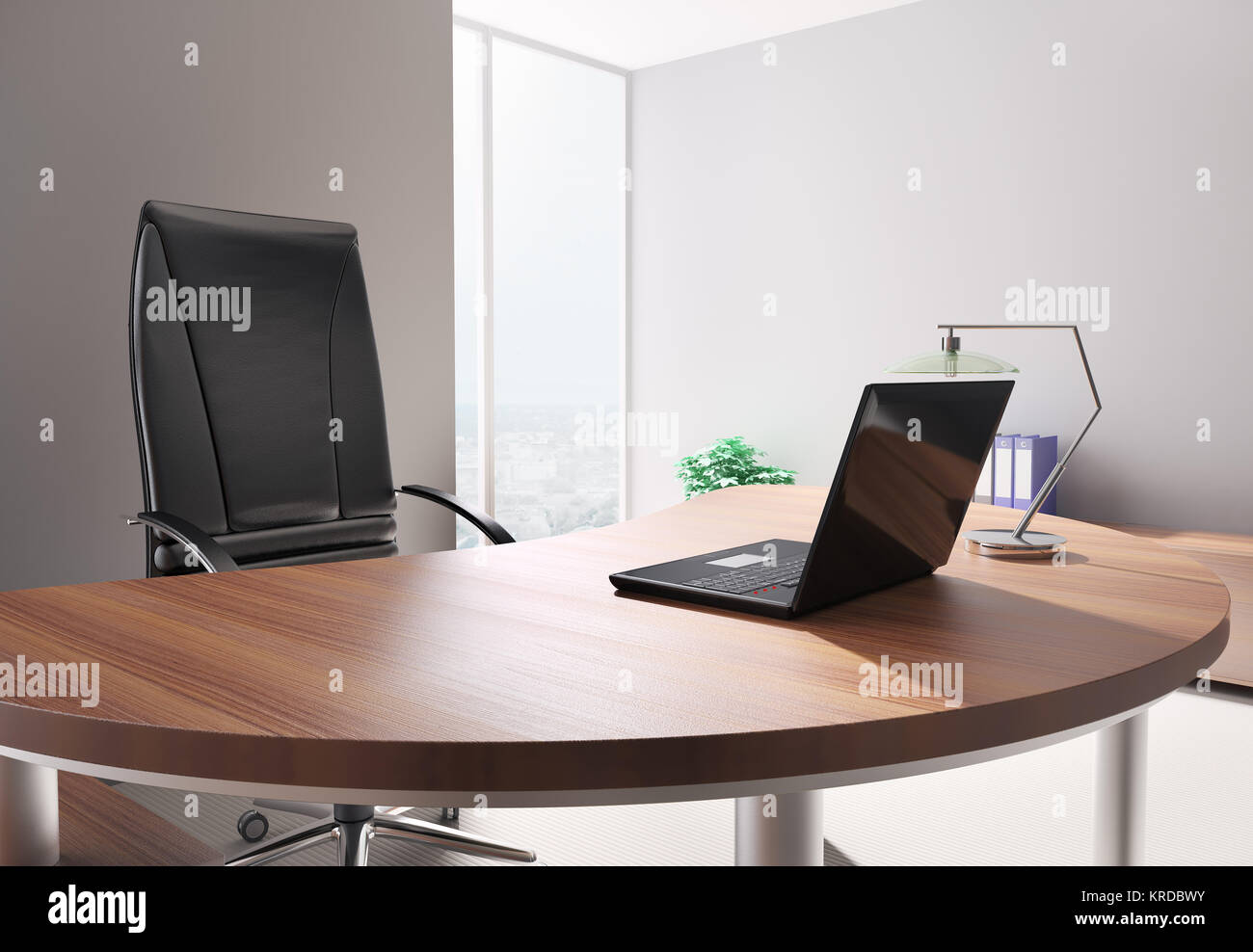 Modern office with laptop interior 3d render Stock Photo - Alamy