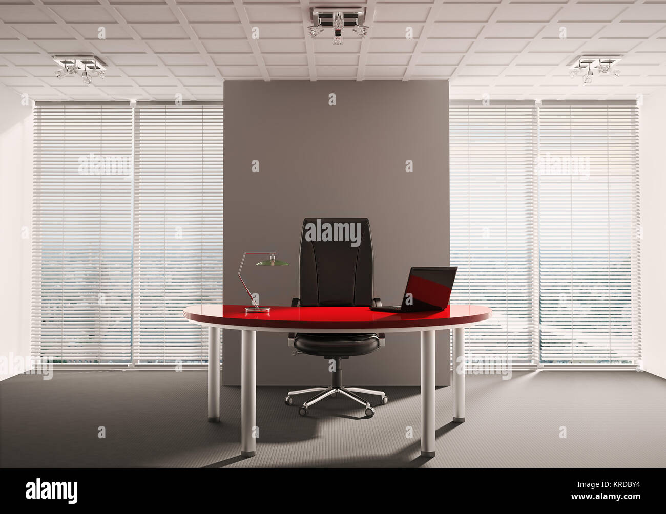 Modern office with red table interior 3d render Stock Photo - Alamy