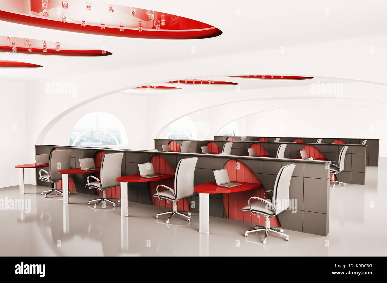 Computer office interior with laptops 3d render Stock Photo - Alamy