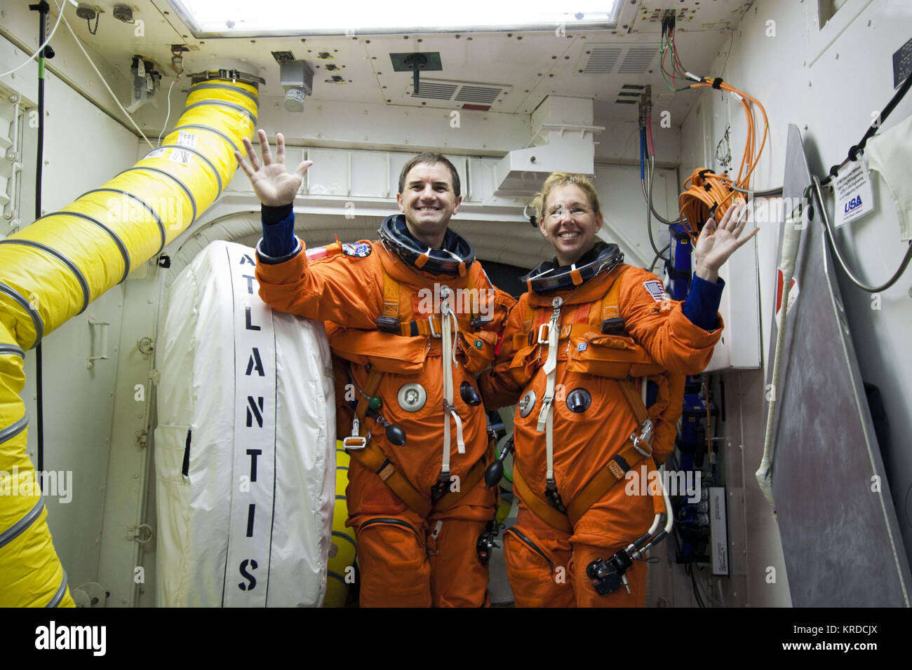 STS-135 Rex Walheim and Sandy Magnus in the White Room Stock Photo - Alamy