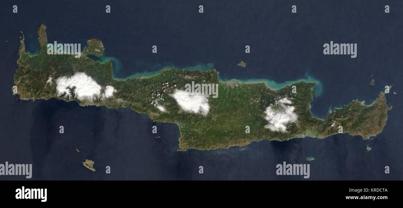 Satellite image of Crete in March 2003 Stock Photo - Alamy