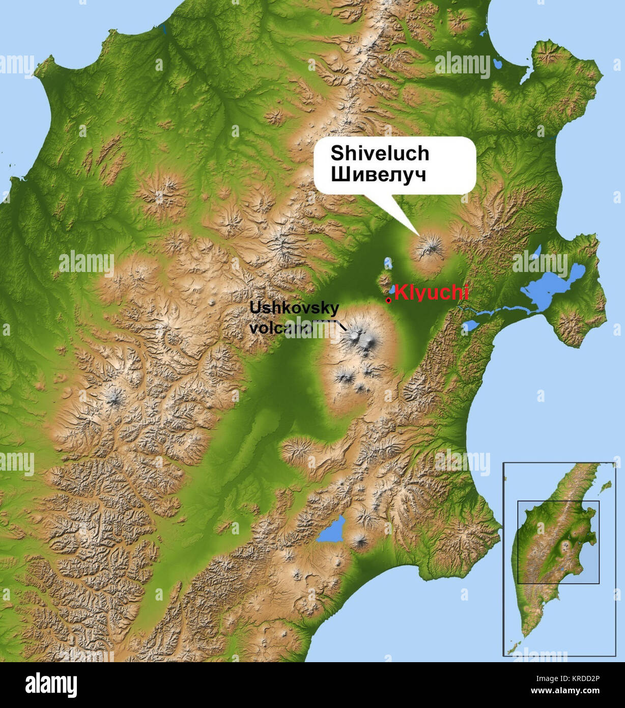 Shiveluch volcano and klyuchi on kamchatka peninsula Stock Photo - Alamy