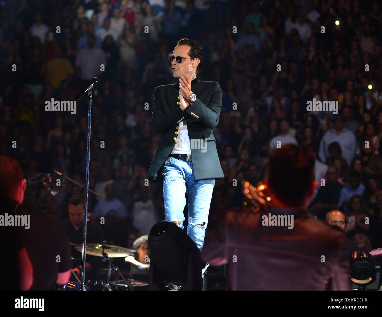 Marc Anthony performing onstage during his 'Full Circle Tour' at ...