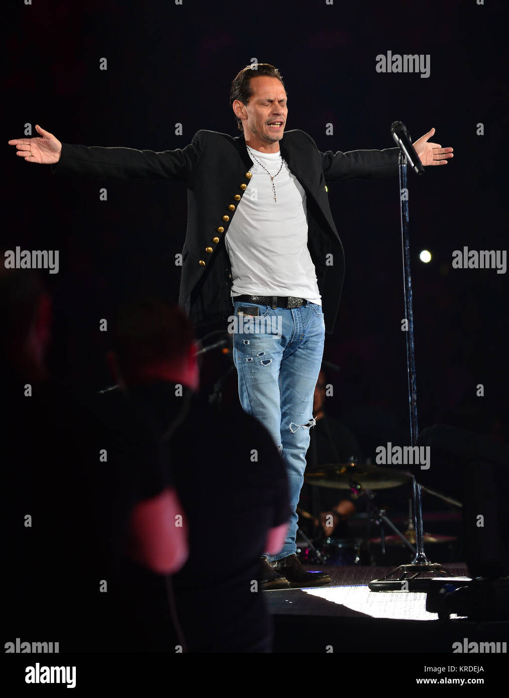 Marc Anthony performing onstage during his 'Full Circle Tour' at ...