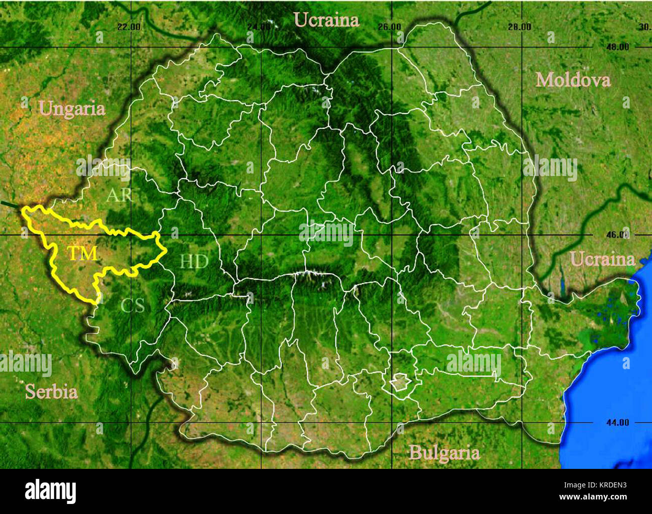 Judetul Timis 3D map Stock Photo - Alamy