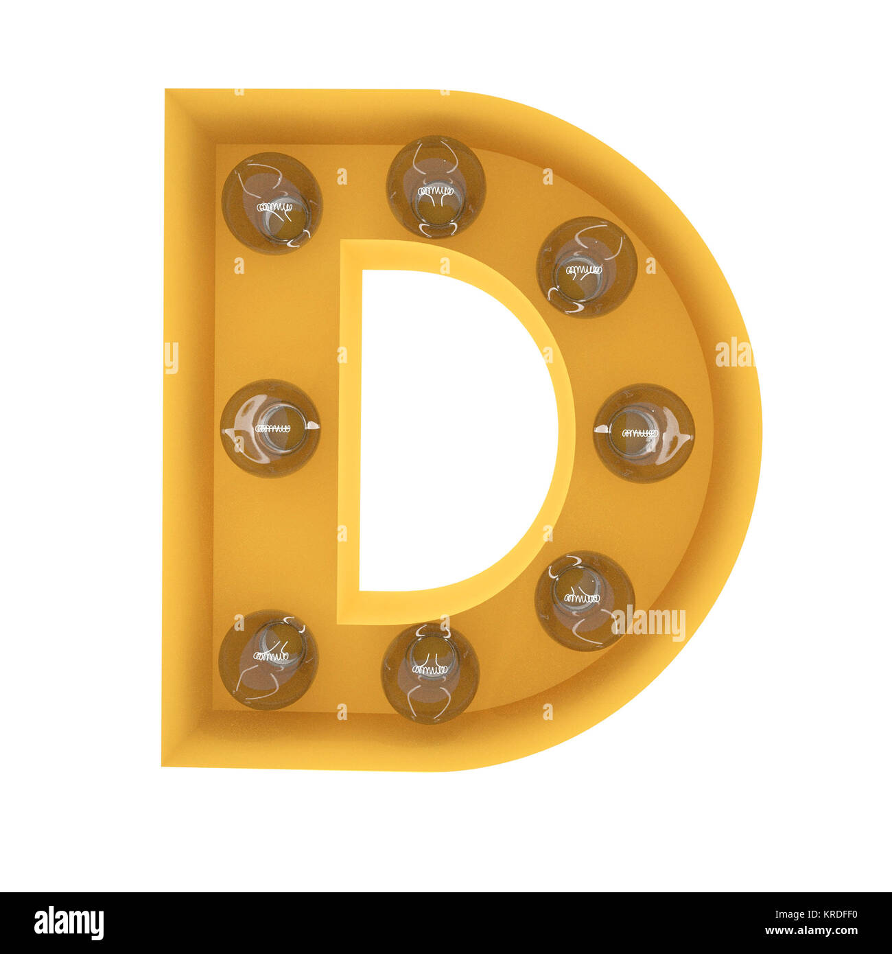 Letter D light sign yellow vintage. 3D rendering Stock Photo - Alamy