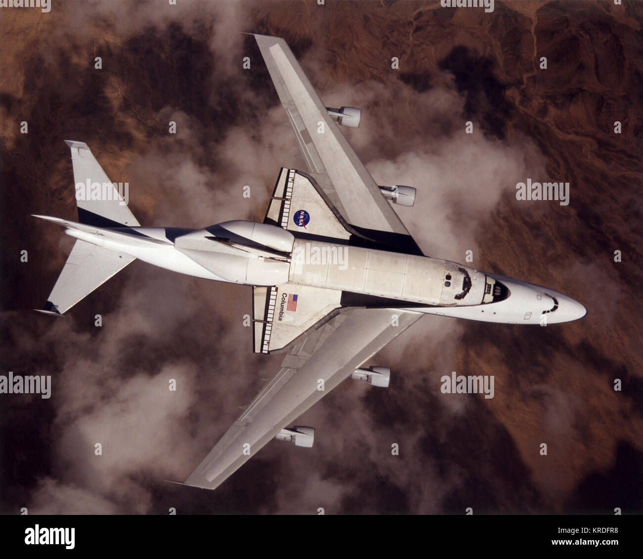 B747 with Space Shuttle on it from above Stock Photo - Alamy