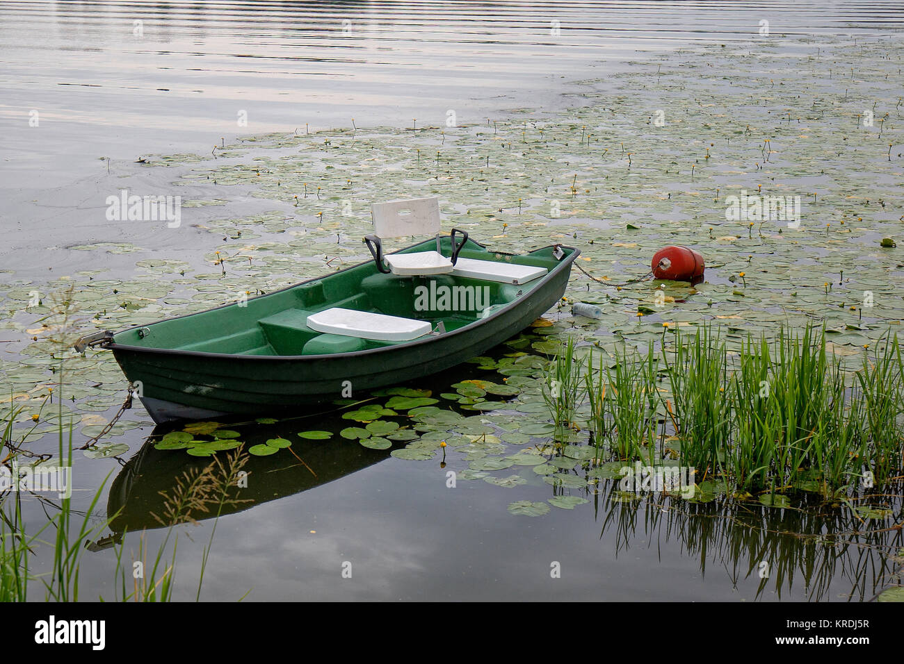 Green boat on the lake Stock Photo - Alamy