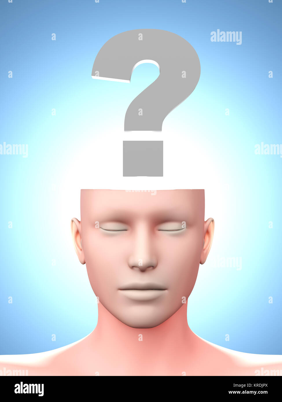 A generic questioning person. Question mark in the head. 3D rendered ...