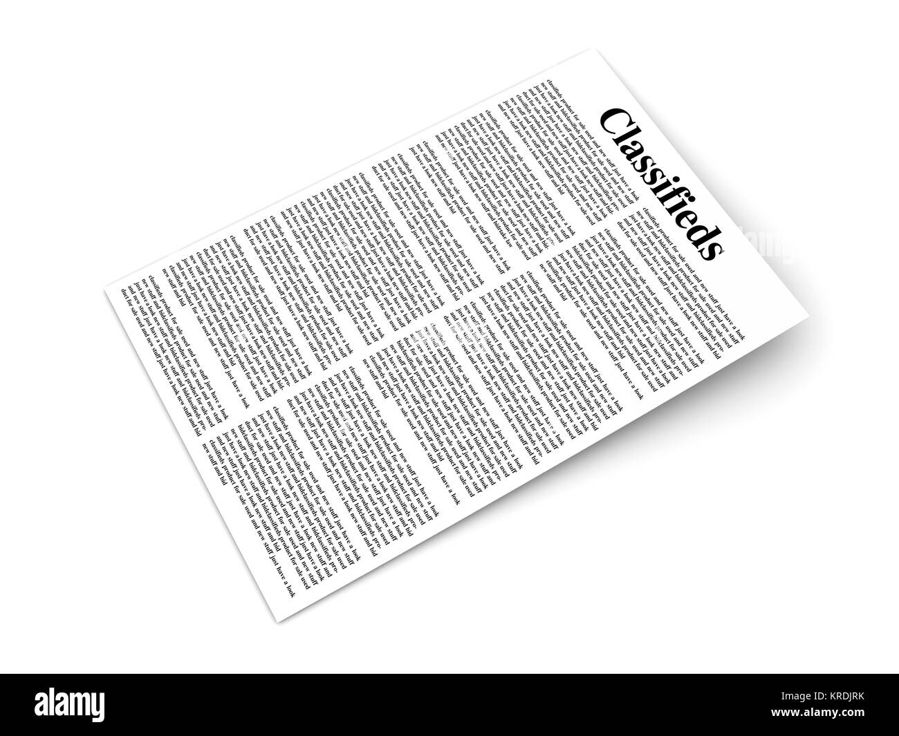 3D rendered Illustration. A sheet of classifieds. Isolated on white ...