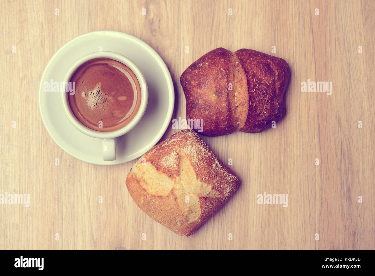 german baps with coffee on wooden ground from above Stock Photo - Alamy