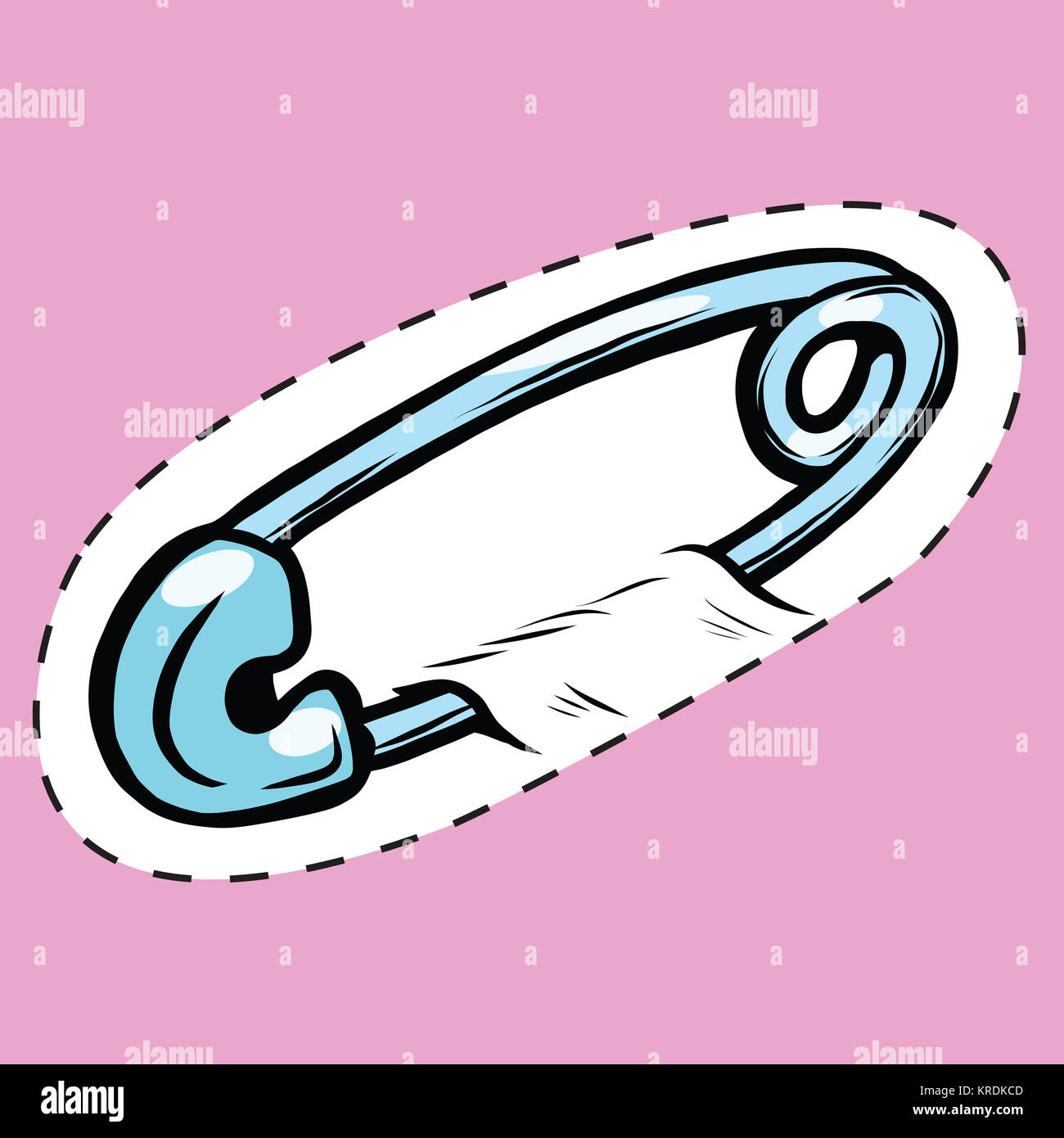 Pin barrette sewing in fabric. Sticker label Stock Photo - Alamy