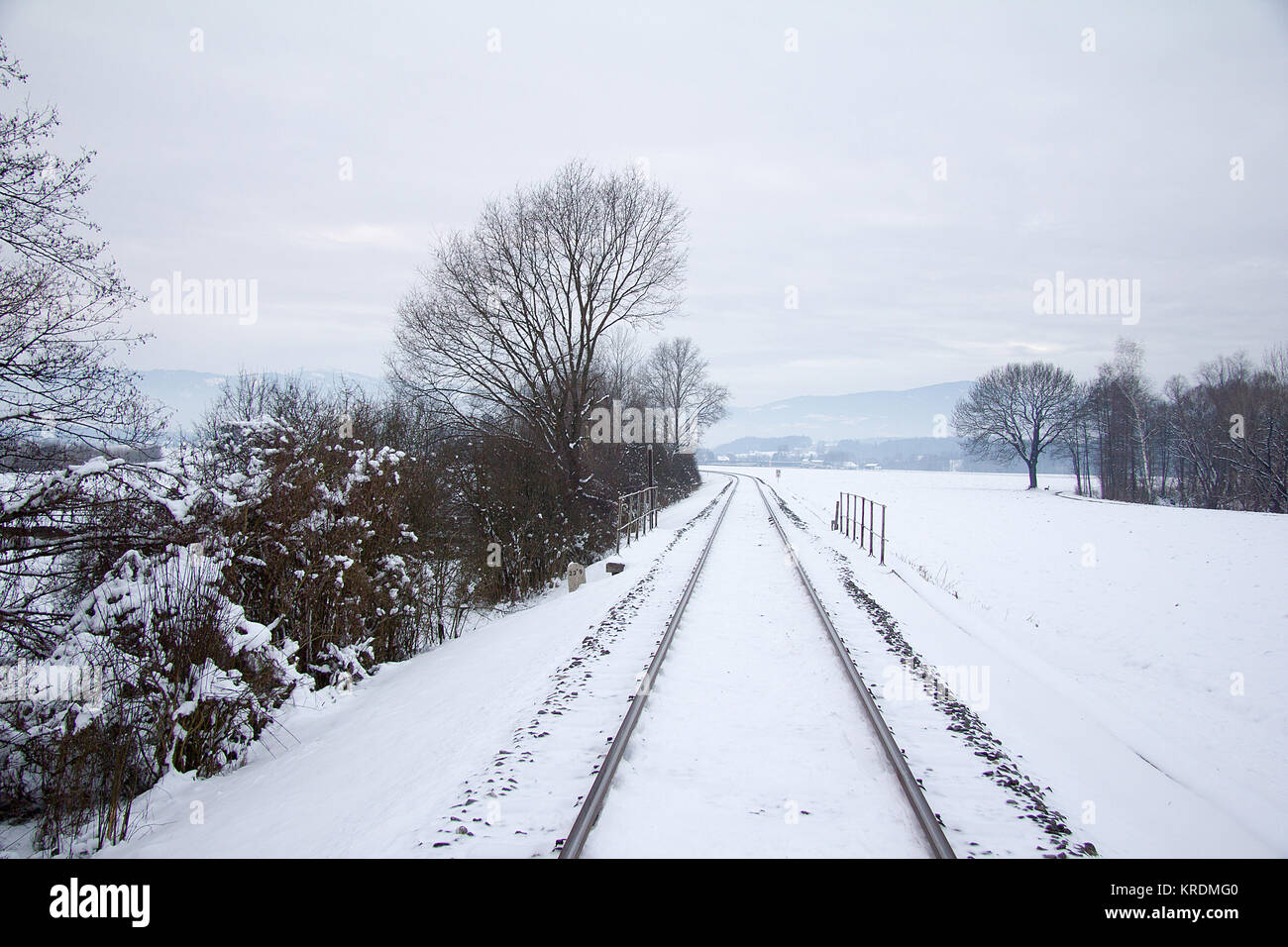 rail track of a railway track in winter Stock Photo - Alamy