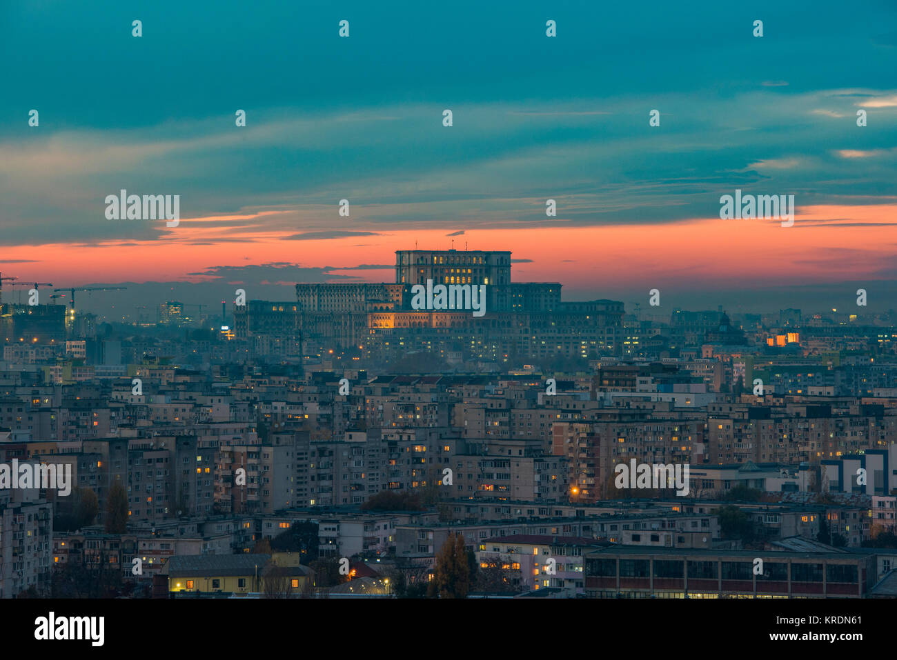 Bucharest view from above at sunset Stock Photo - Alamy