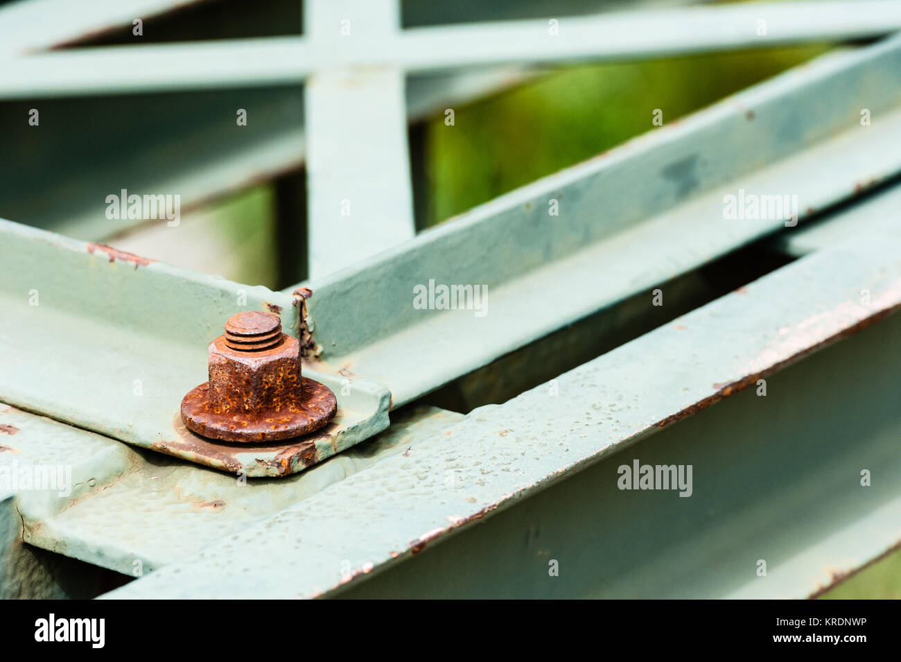 Detail of rusted metal screw on painted metal parts Stock Photo - Alamy