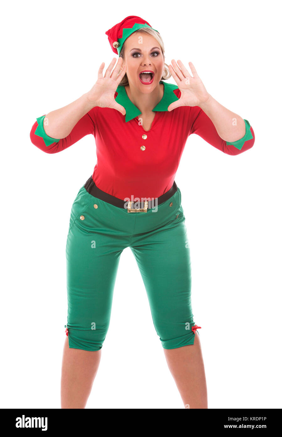 blond elf female holding presents Stock Photo - Alamy