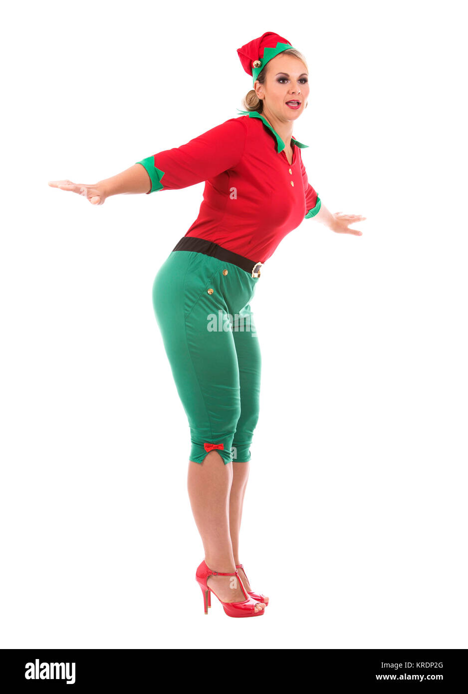 blond elf female holding presents Stock Photo - Alamy