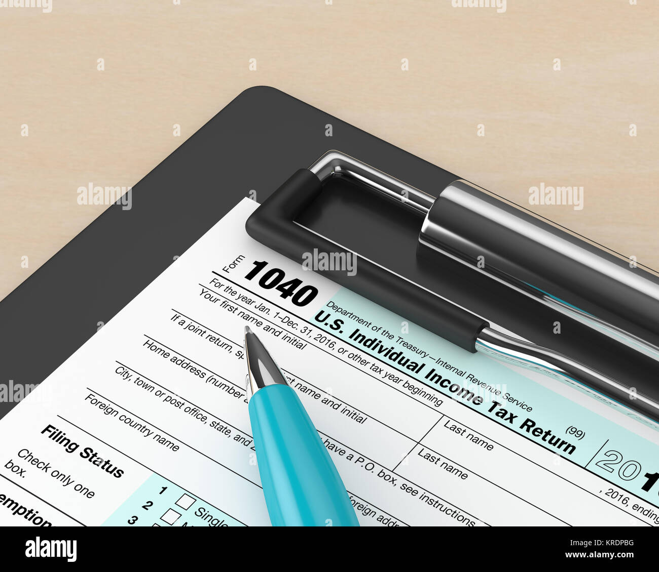 3d rendering of 1040 individual income tax return form lying on desk ...