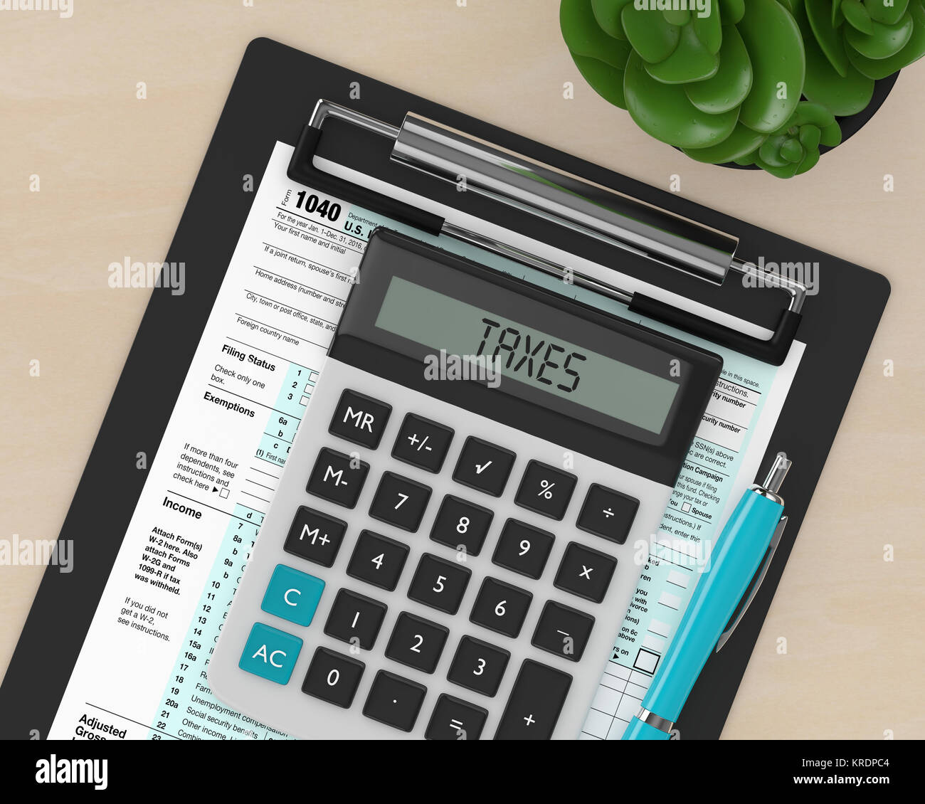 3d rendering of 1040 individual income tax return form and calculator ...