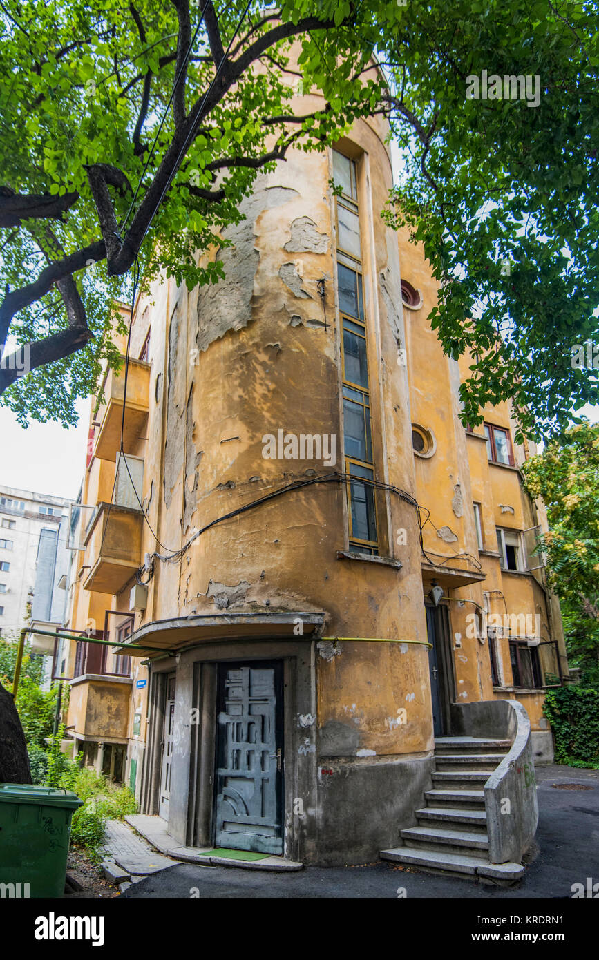 Old and abandoned building with valuable architecture in Bucharest ...