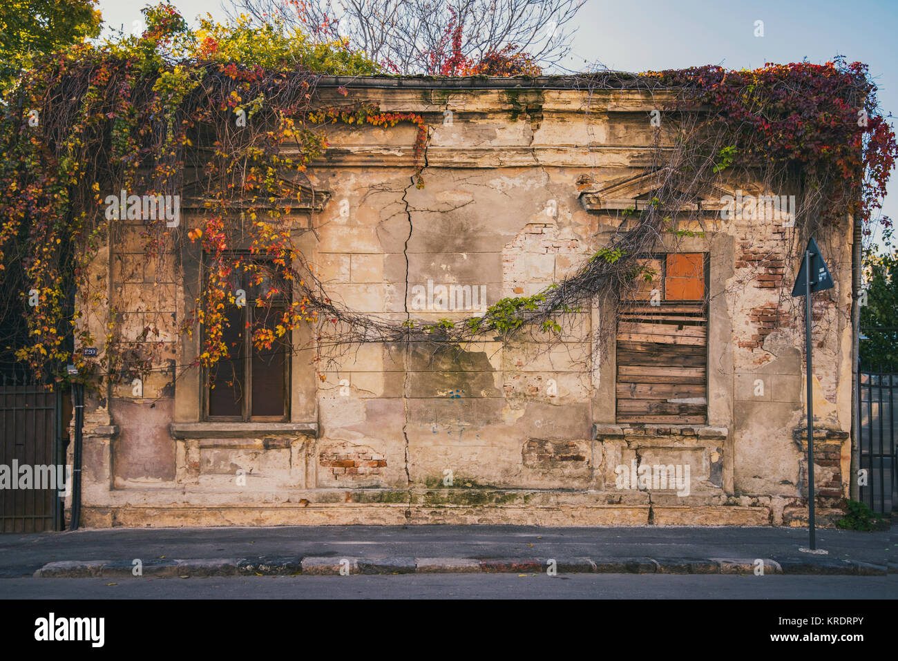 Old and abandoned building with valuable architecture in Bucharest ...