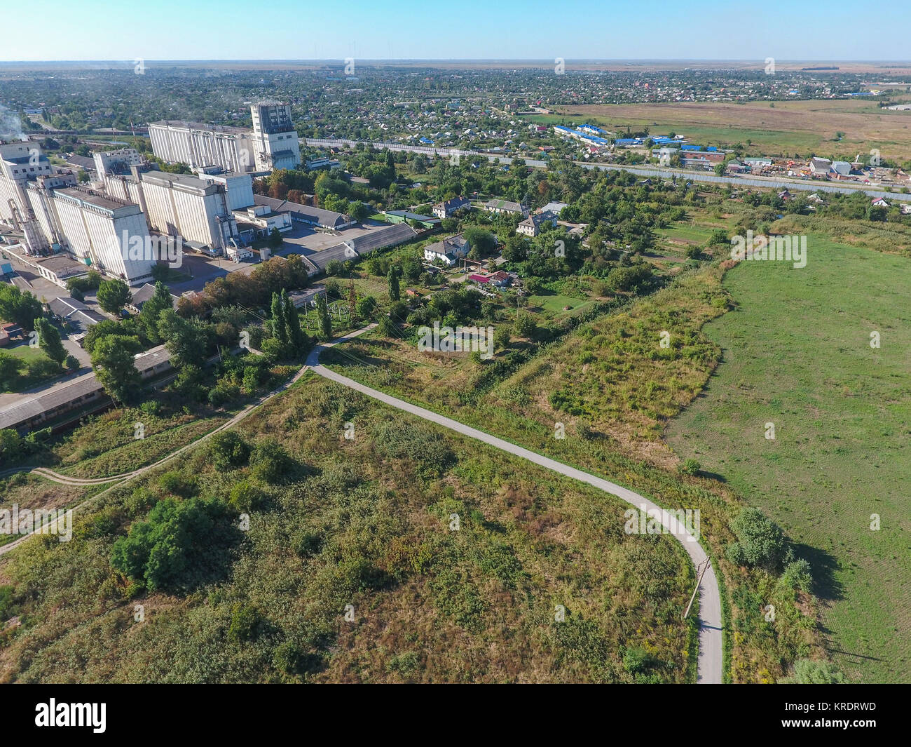 Top view of a silo elevator. Aerophotographing industrial object Stock ...