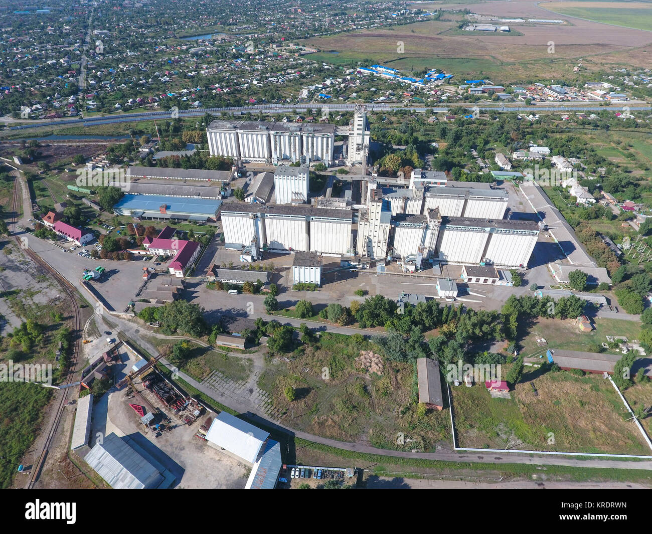 Top view of a silo elevator. Aerophotographing industrial object Stock ...