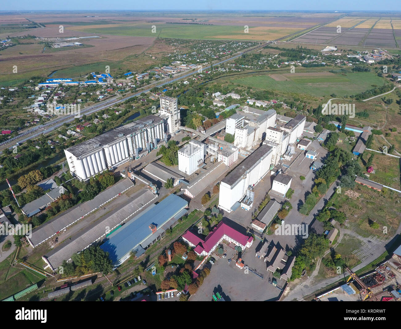 Top view of a silo elevator. Aerophotographing industrial object Stock ...