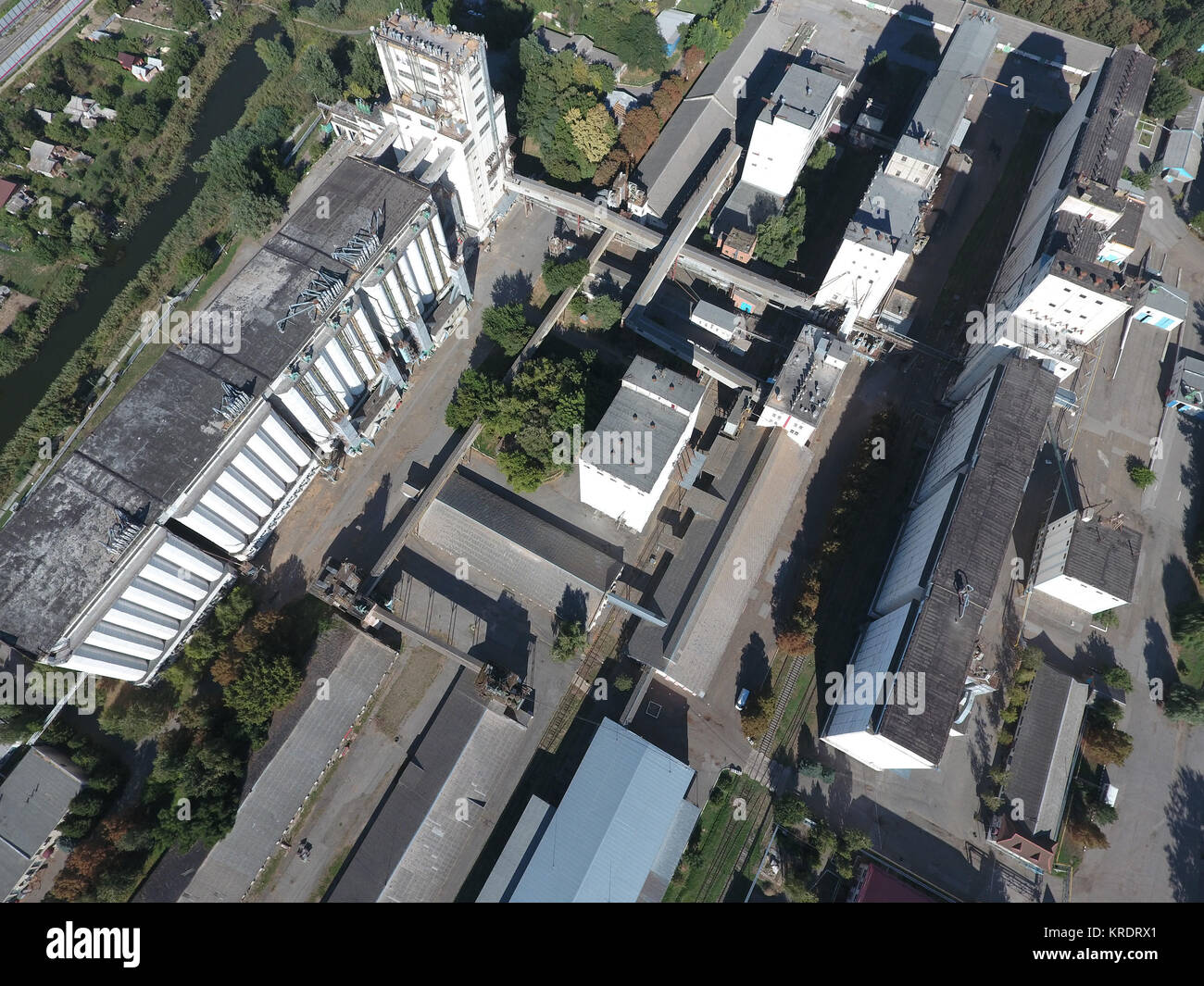 Top view of a silo elevator. Aerophotographing industrial object Stock ...