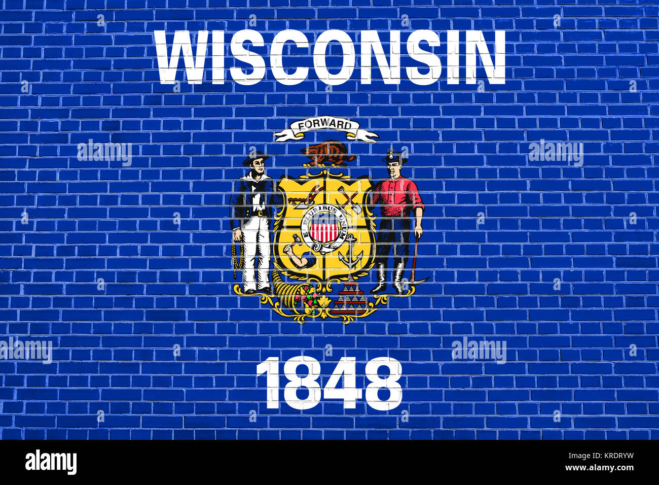 Flag of Wisconsin on brick wall texture background Stock Photo - Alamy