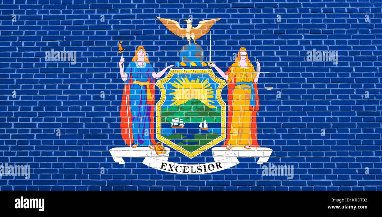 Flag of New York on brick wall texture background Stock Photo - Alamy