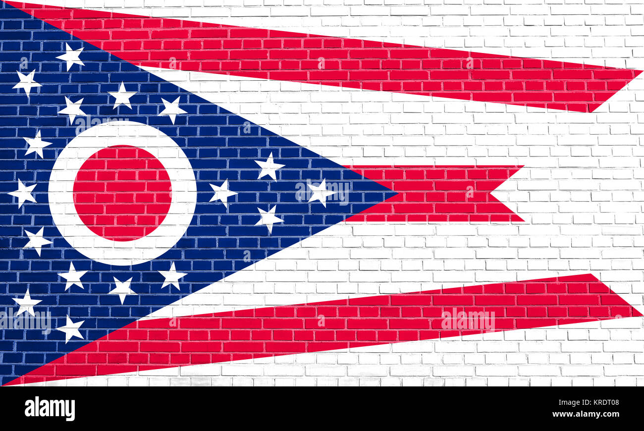 Flag of Ohio on brick wall texture background Stock Photo - Alamy