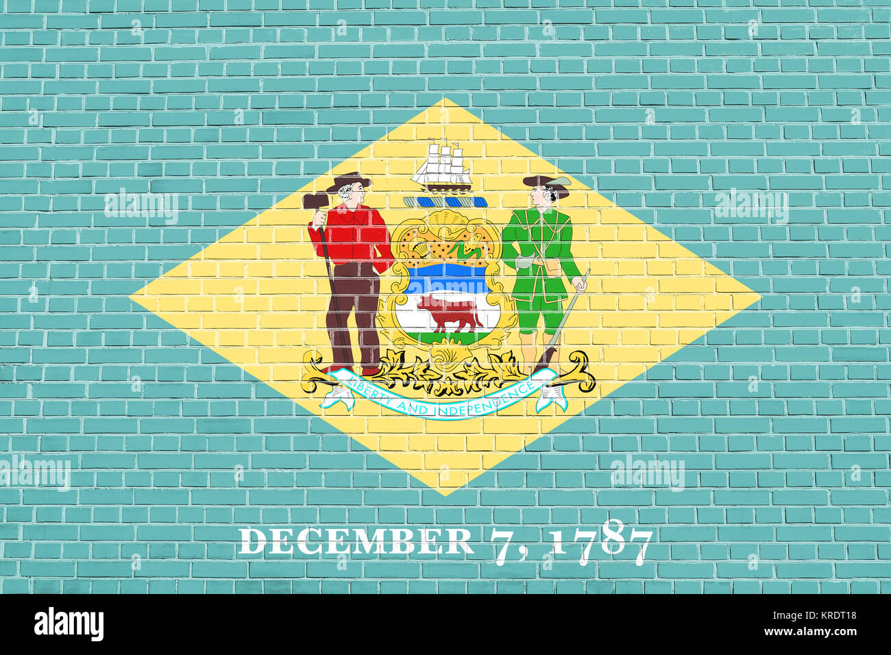 Flag of Delaware on brick wall texture background Stock Photo - Alamy