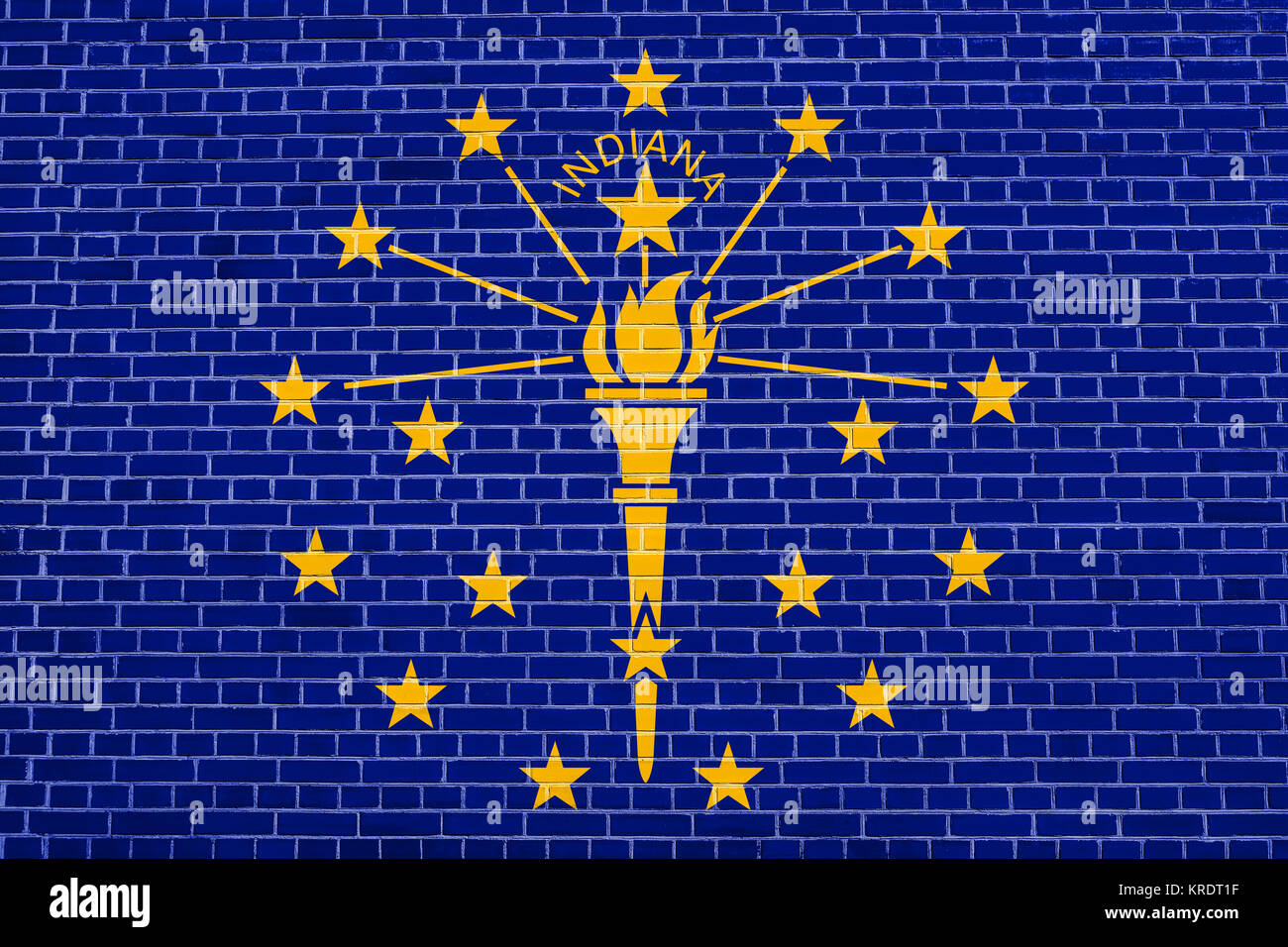 Flag of Indiana on brick wall texture background Stock Photo - Alamy