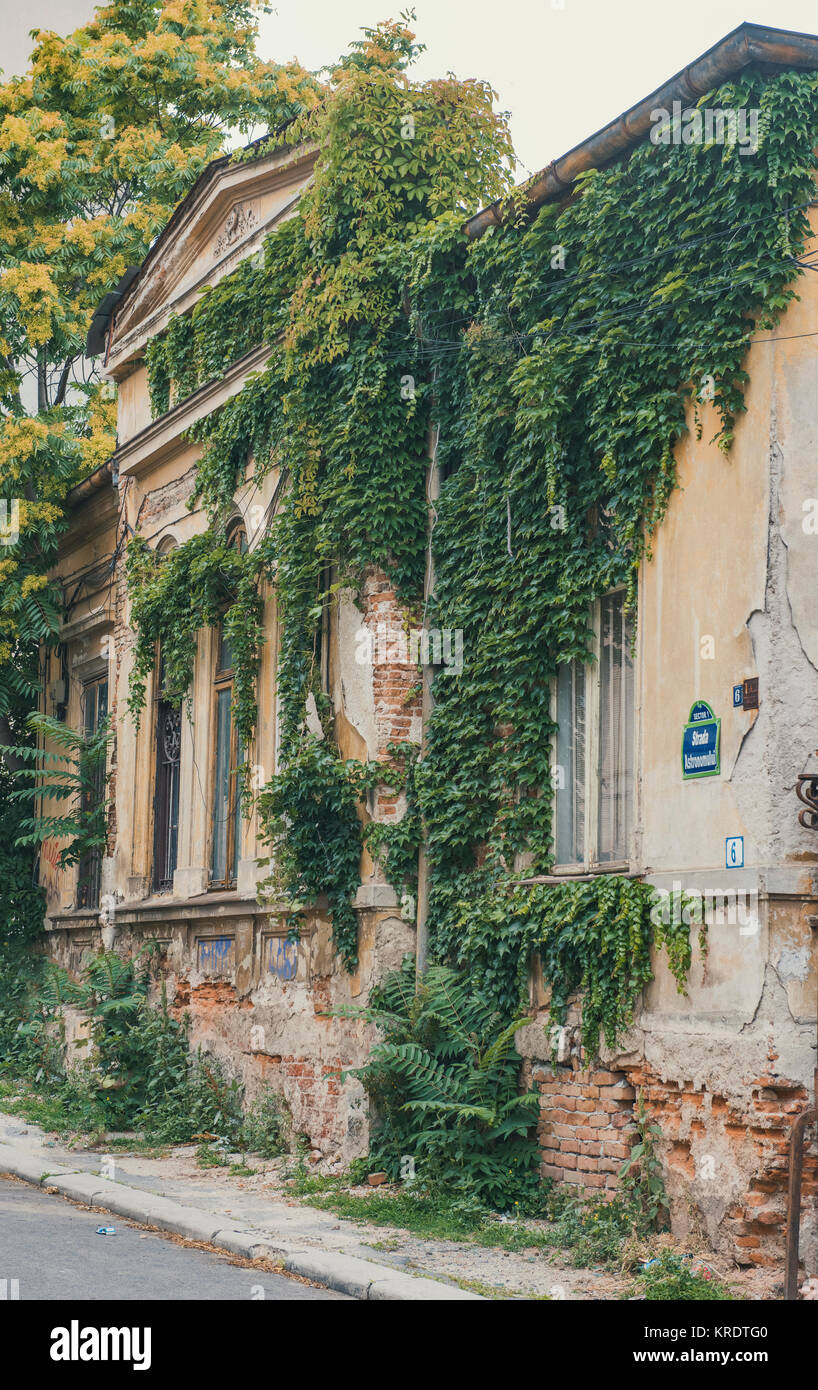 Old and abandoned building with valuable architecture in Bucharest ...