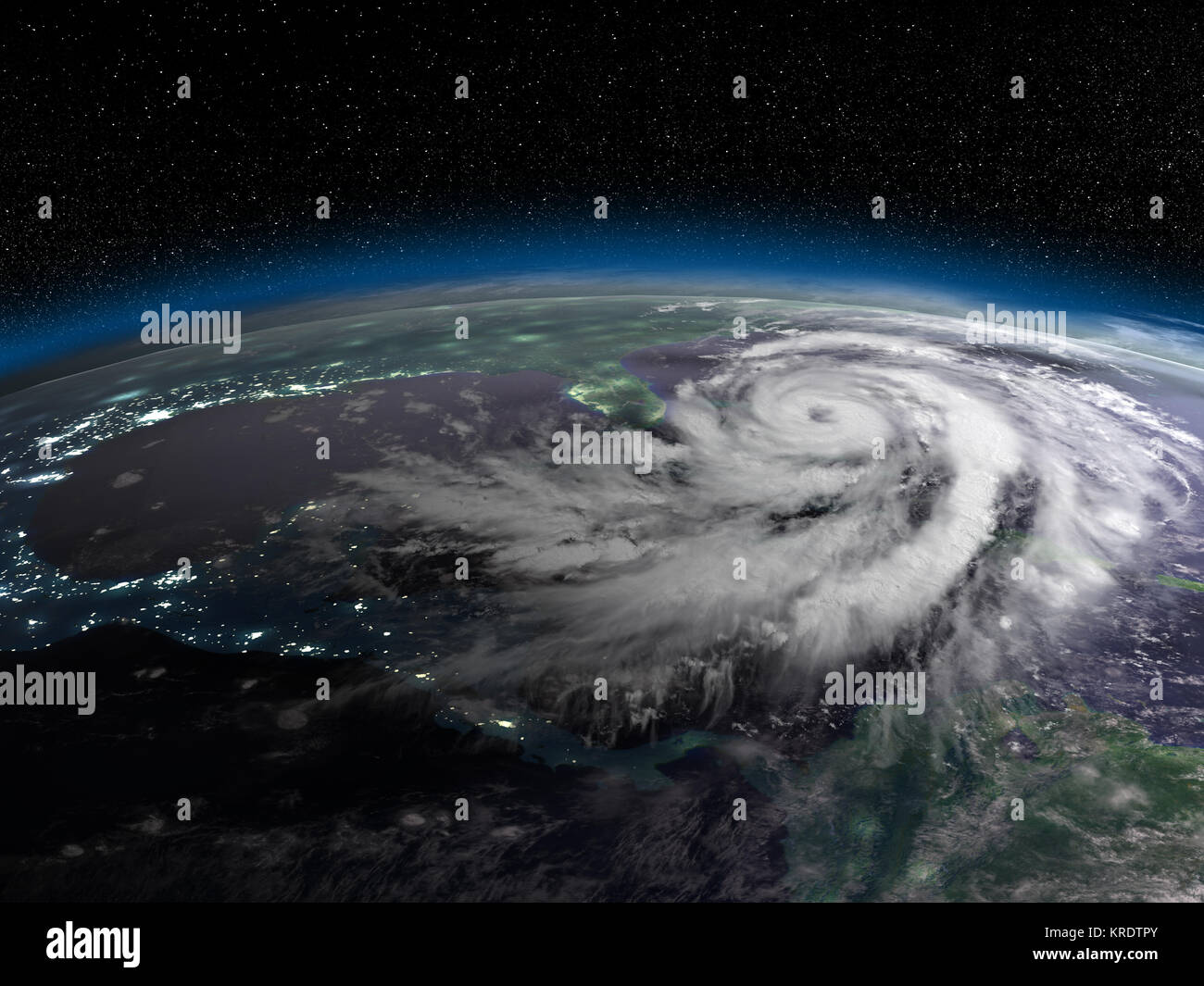 Hurricane from space at night Stock Photo - Alamy