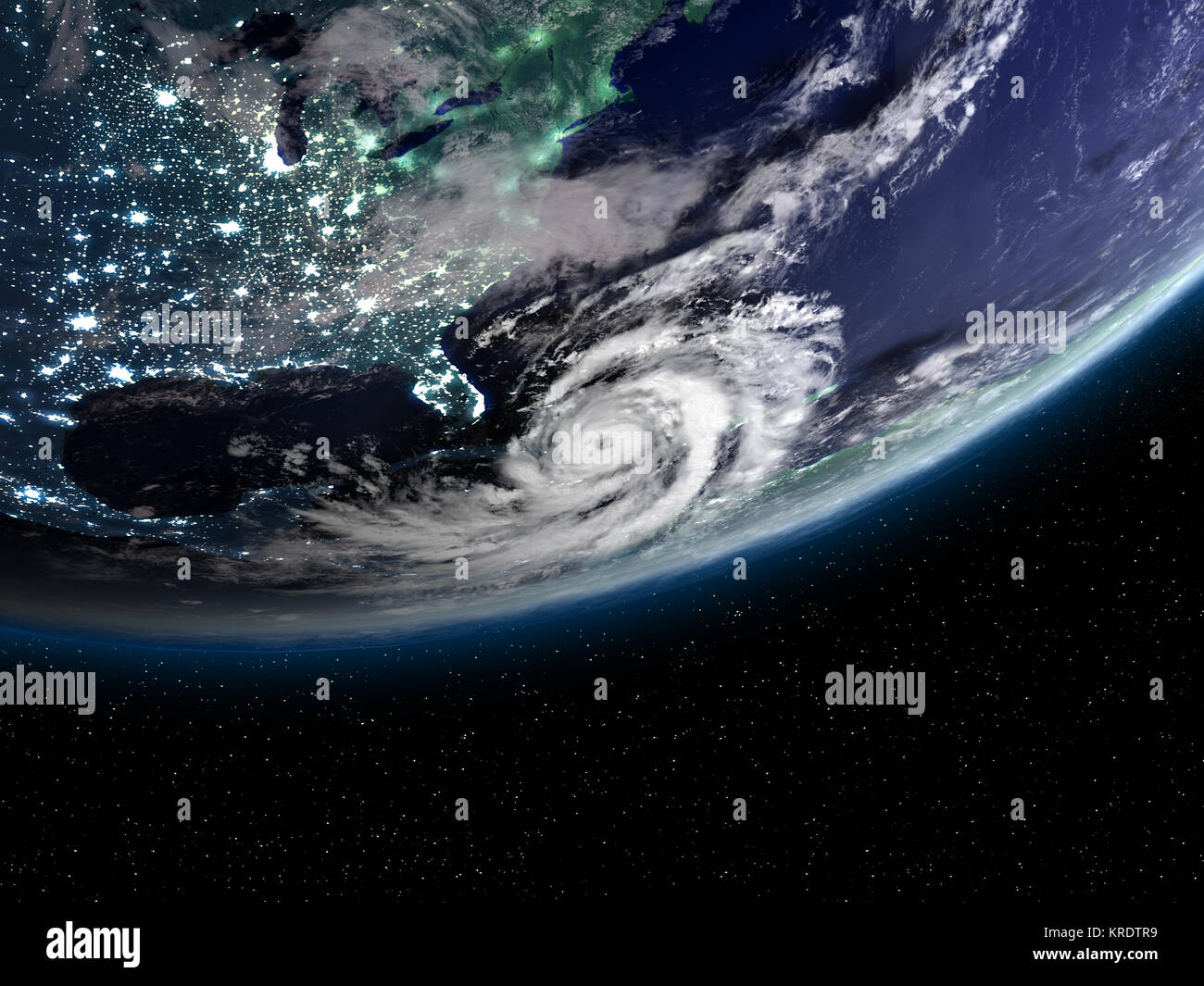 Hurricane and city light above America Stock Photo - Alamy