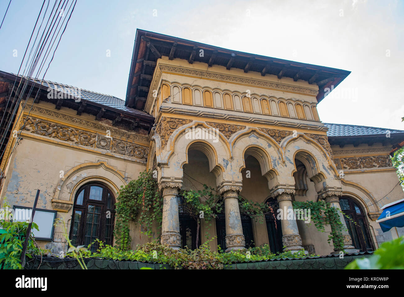 Old and abandoned building with valuable architecture in Bucharest ...