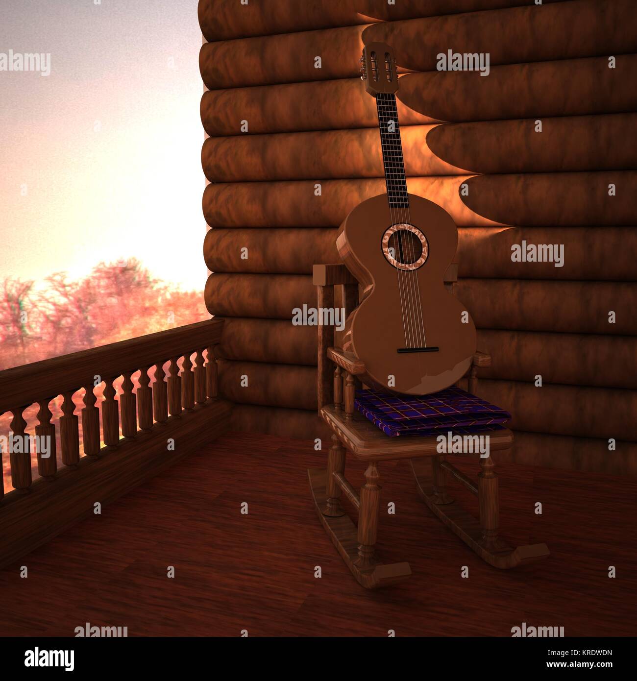 Rocking chair and guitar in a porch Stock Photo - Alamy
