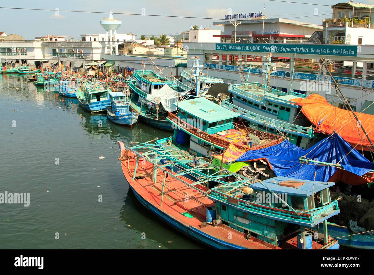 Fishing boats docked in Duong Dong River, Phu Quoc Island, Vietnam ...