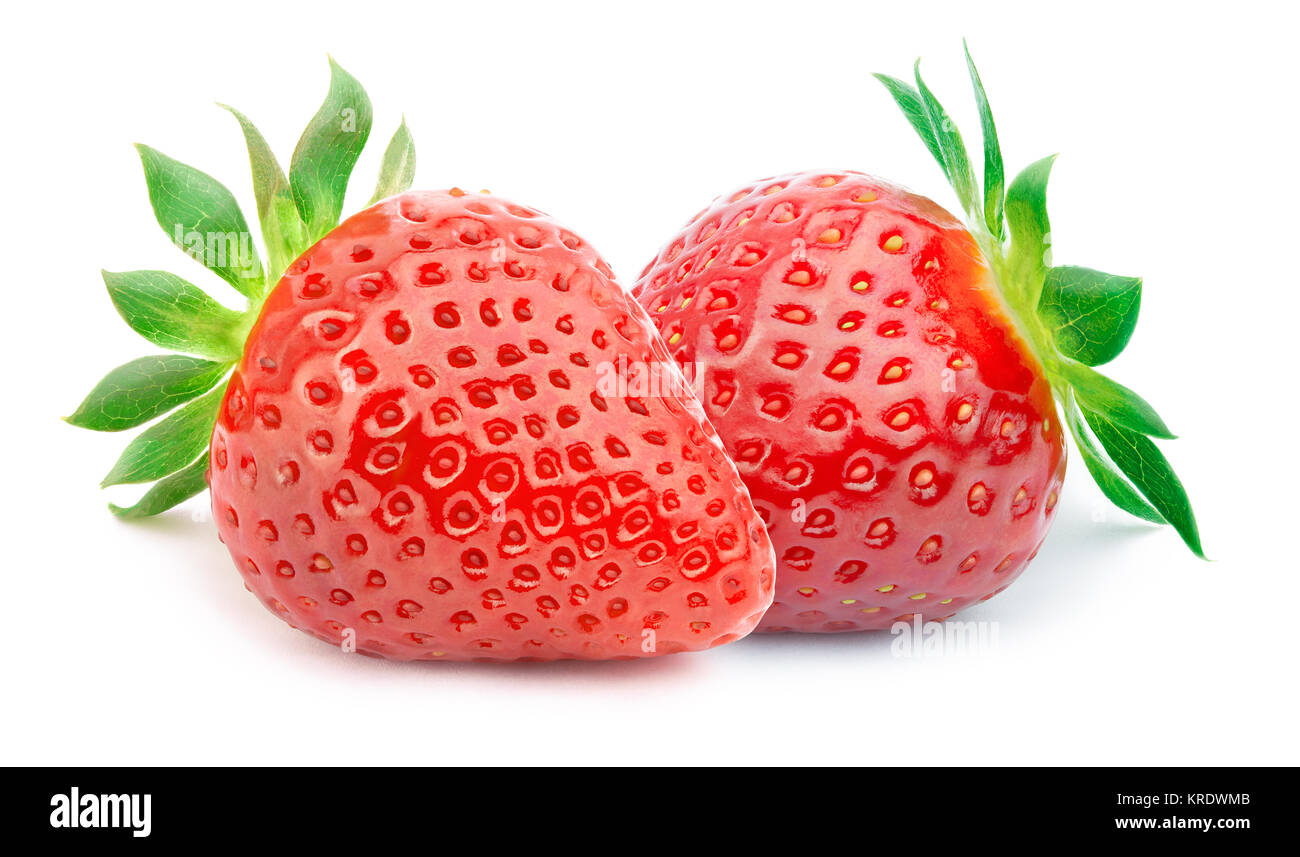 Two strawberries with leaves isolated Stock Photo - Alamy