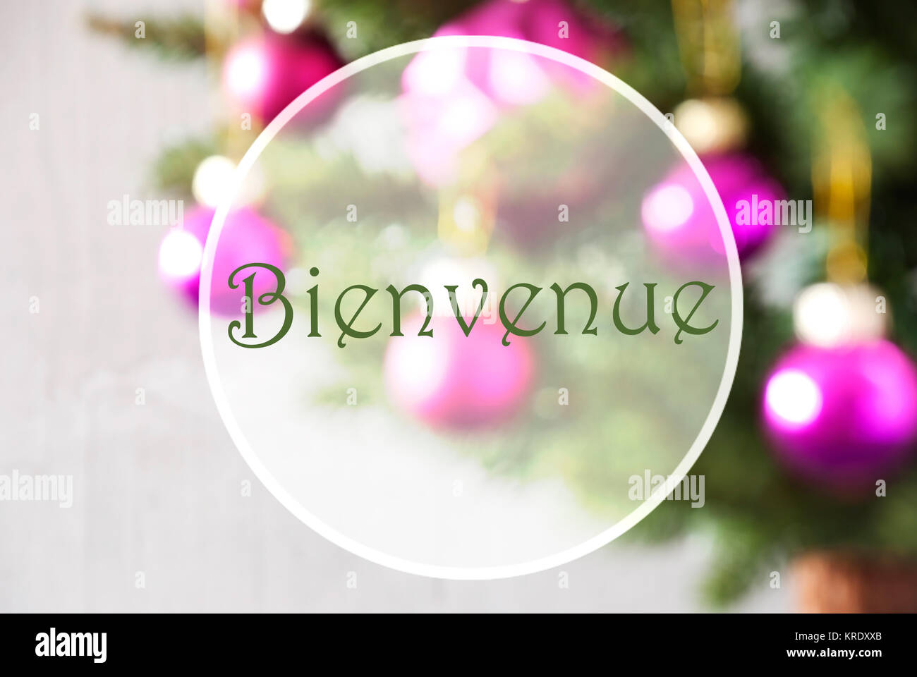 French Text Bienvenue Means Welcome. Christmas Tree With Rose Quartz ...