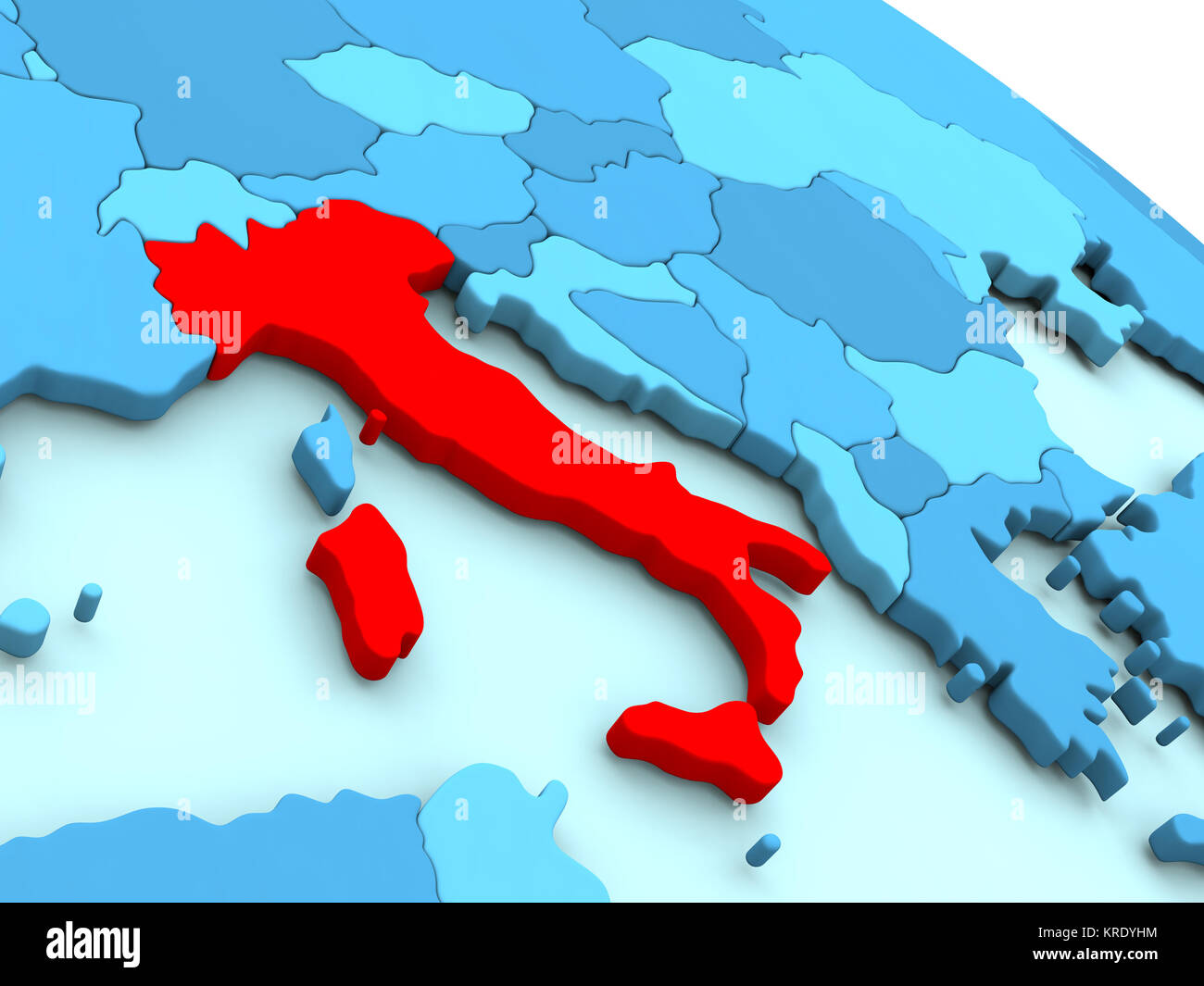 Italy in red on blue globe Stock Photo - Alamy