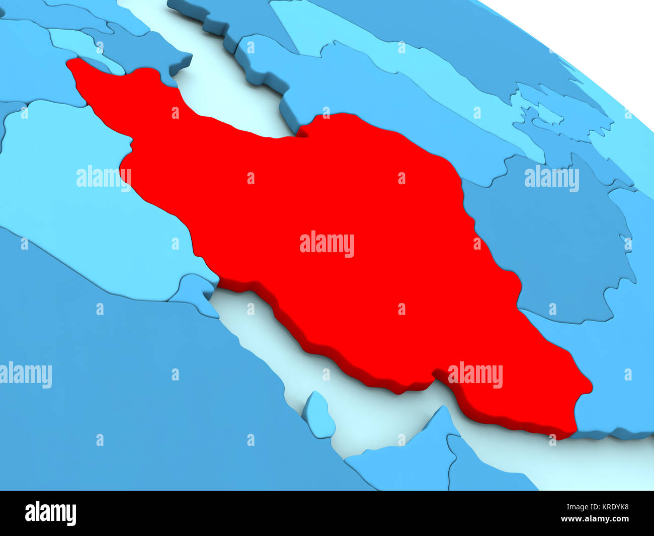 Iran in red on blue globe Stock Photo - Alamy