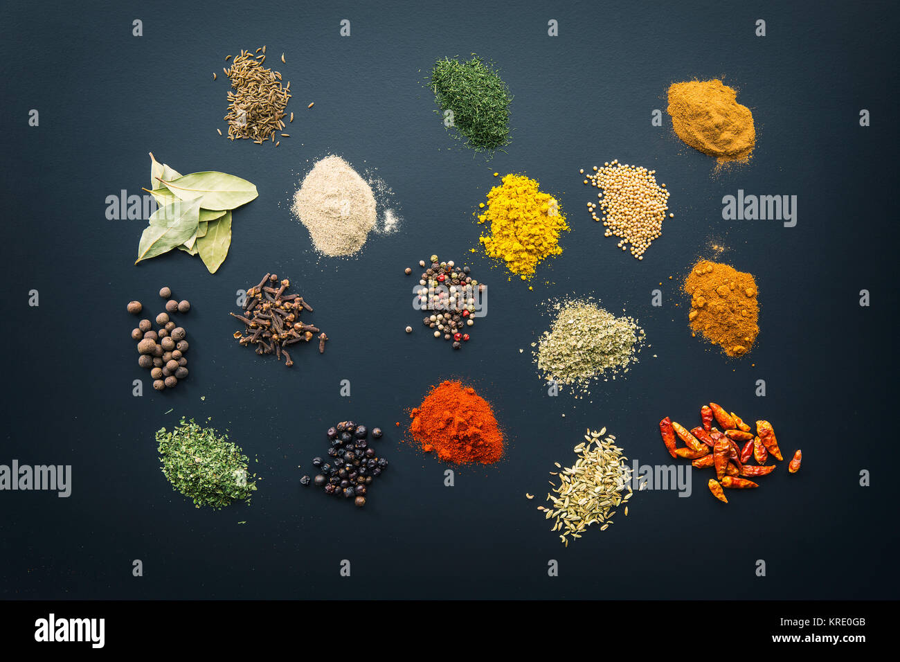 Piles of various spices Stock Photo - Alamy