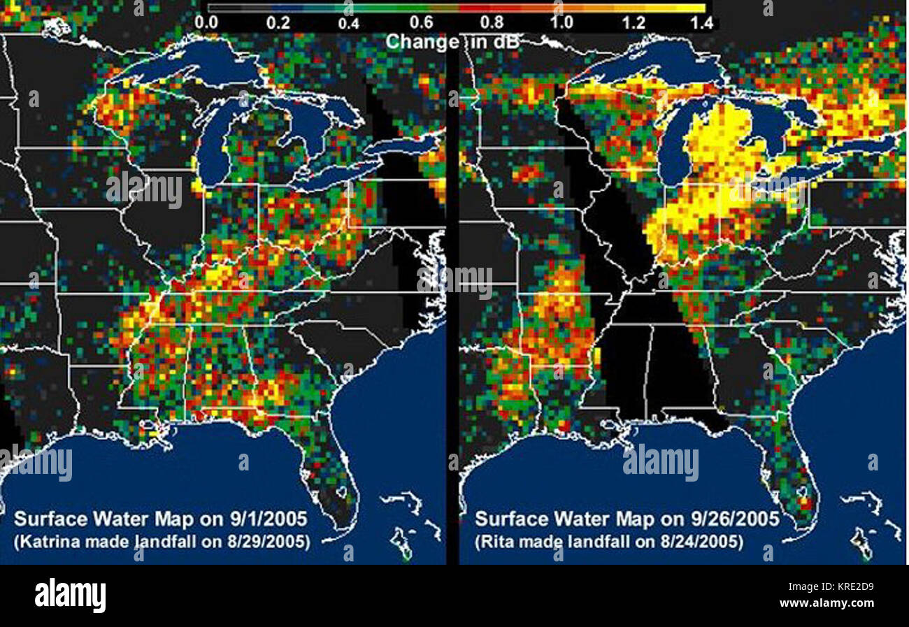 Extensive pattern of rain water deposited by Hurricanes Katrina and ...