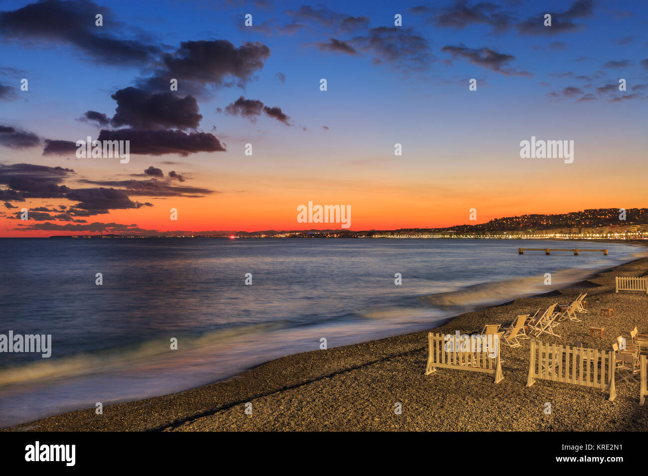 Sunset on Castel beach Nice, French Riviera, Cote d'Azur, South of ...